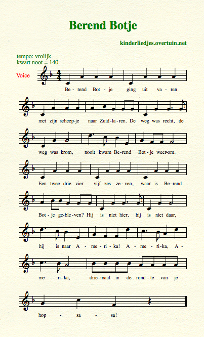 Dutch children's songs A-C, lullabies and nursery rhymes, with music ...